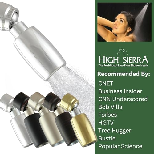 High Sierra Showerheads® - Solid Metal 1.5 GPM High Efficiency, Low-Flow Shower Head with Long Nut - Brushed Nickel