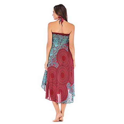 Long Skirts for Women Fall with Pockets Elegant Waist Boho Floral Flowers Elastic Gypsy Halter Bohemian Hippie Skirt Red