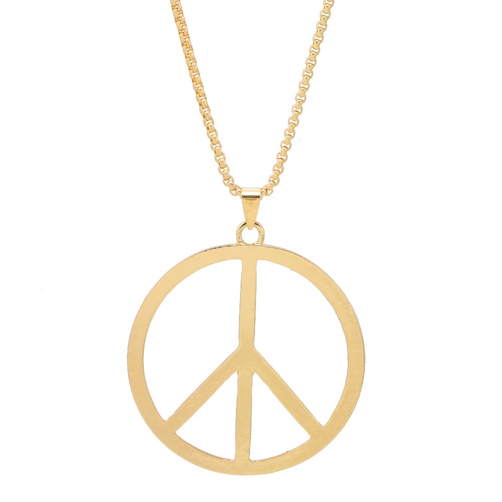 Hippie Style Peace Sign Necklace Metal Love Peace Sign Hippie Pendant Necklace 1960s 1970s Hippie Party Dressing Accessories Jewelry for Women Men-Gold