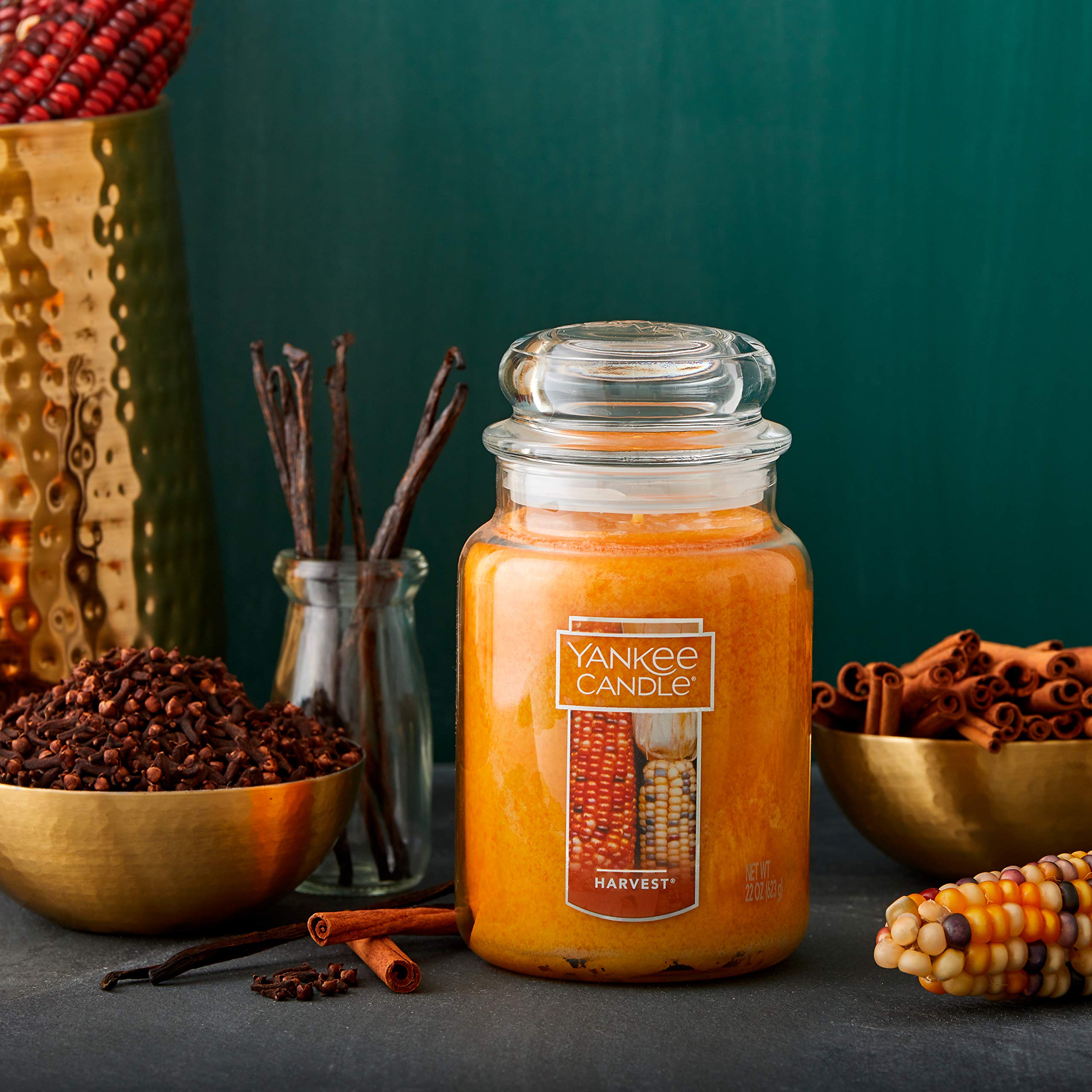 Yankee Candle Harvest Scented, Classic 22oz Large Jar Single Wick Aromatherapy Candle, Over 110 Hours of Burn Time, Apothecary Jar Fall Candle, Autumn Candle Scented for Home
