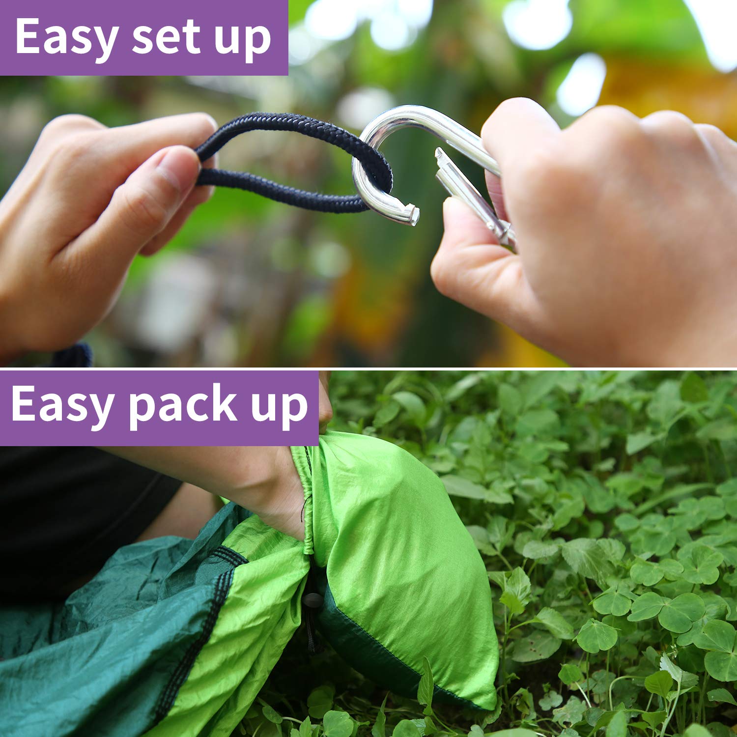 Hammock Portable Double Hammocks,for Hiking、Camping、Backpacking、Travel、Yard、Beach (Blackish Green/Light Green)