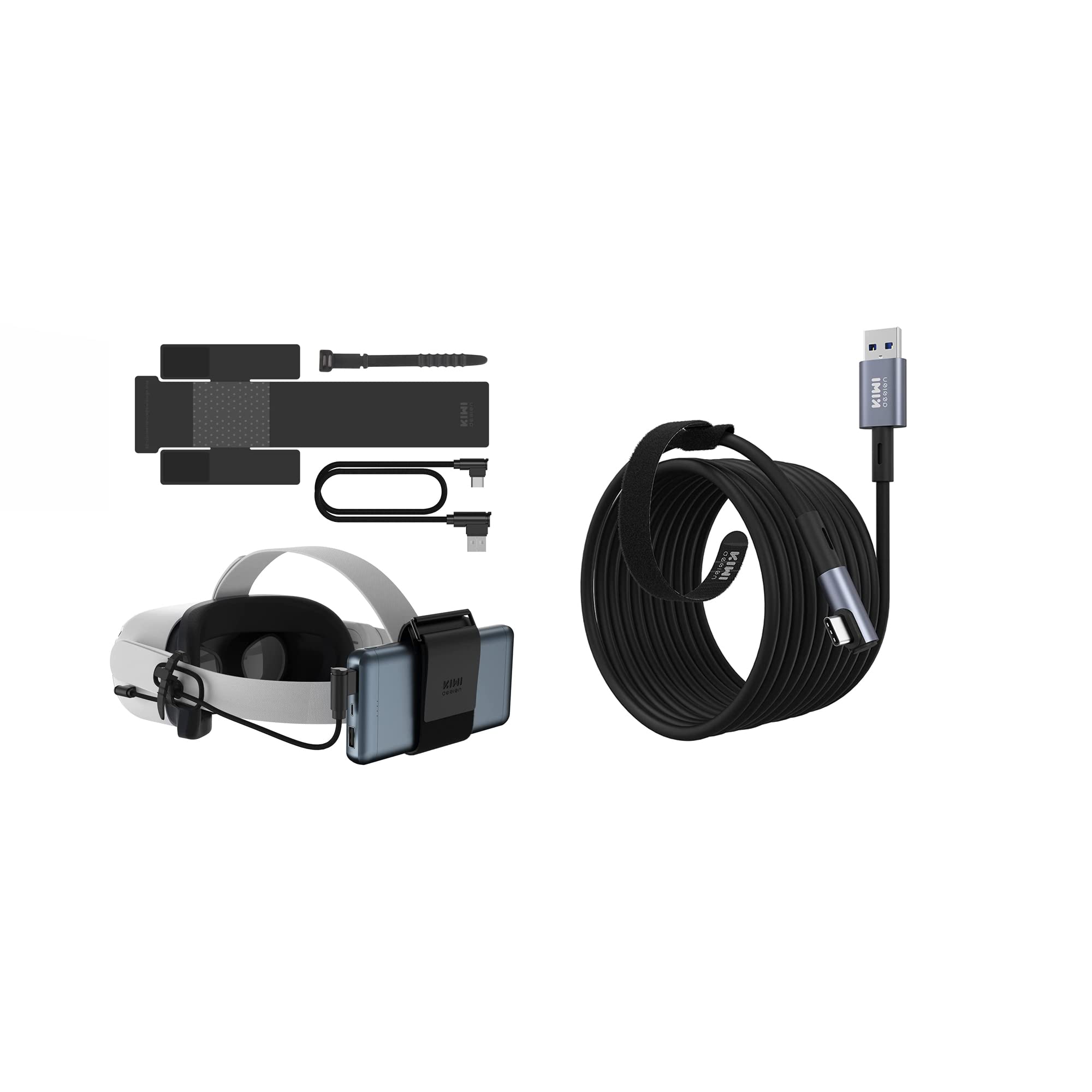 KIWI design 3 in 1 Battery Strap and Link Cable Accessories Compatible with Quest 2 VR Headset