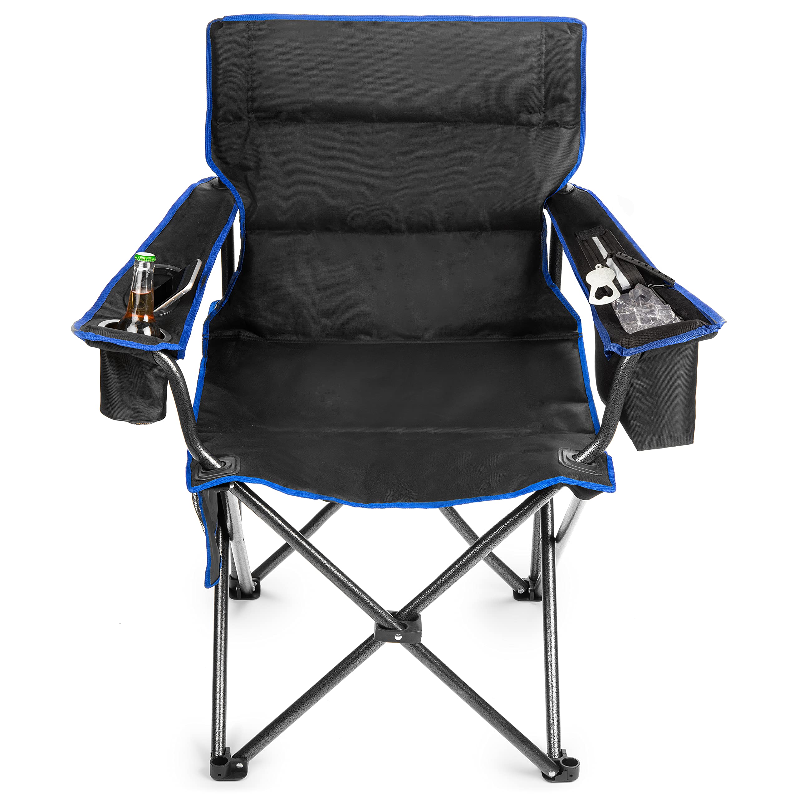 Homevative Heavy Duty Camping Chair with Carrying Bag, Built-in Cooler, Cup Holder and Bottle Opener
