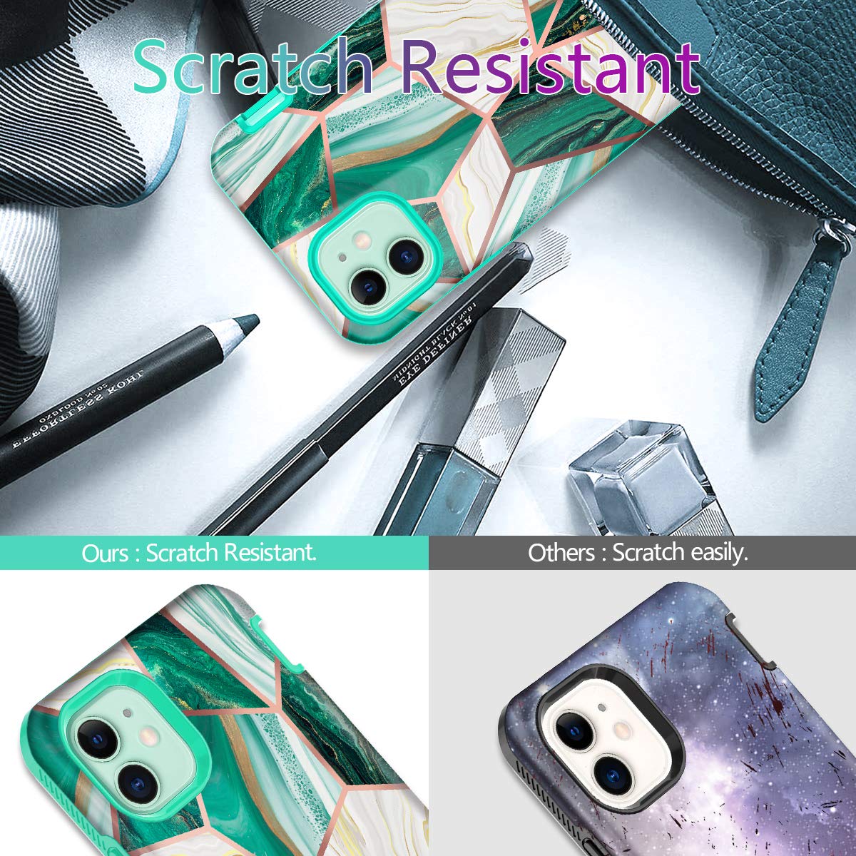 Hekodonk for iPhone 11 Case Built in Screen Protector Heavy Duty High Impact Hard PC TPU Bumper Full Body Protective Shockproof Anti-Scratch Cover for Apple iPhone 11-Marble Mint