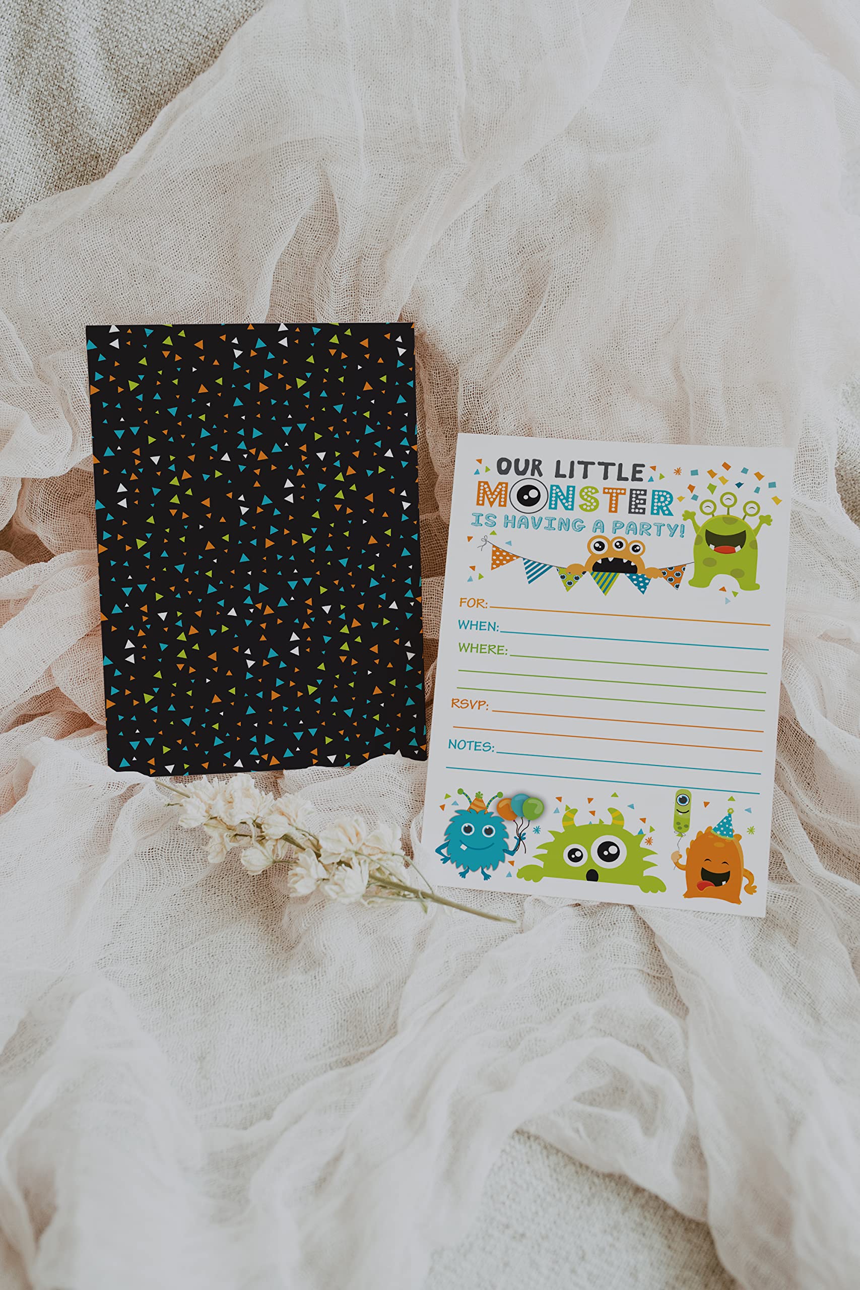 Your Main Event Prints Monster Birthday Invitations - Little Monster Birthday Party Invites - 20 Fill-In Monster Party Invitations With White Envelopes