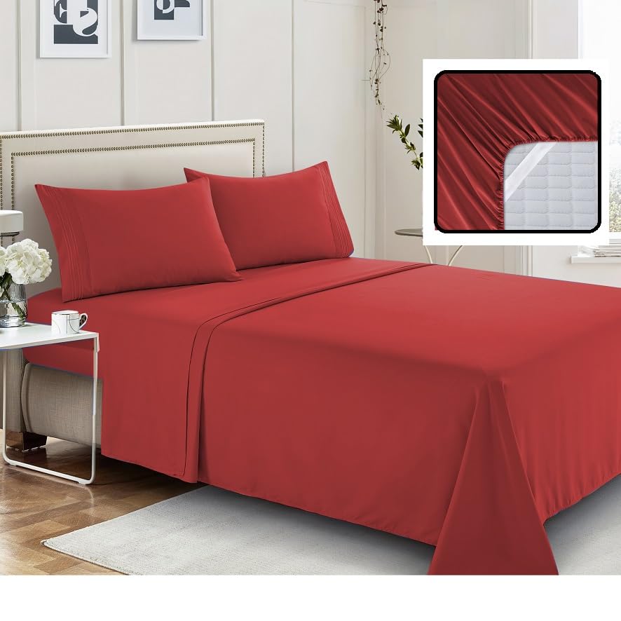 High Thread Count Queen Bed Sheets, 2000 Thread Count, Double Brushed Microfiber, Queen Sheet Set, 4 Pieces - Pilling Resistant - Double Elastic Corners - Wrinkle Free Sheets (Queen, Royal Blue)