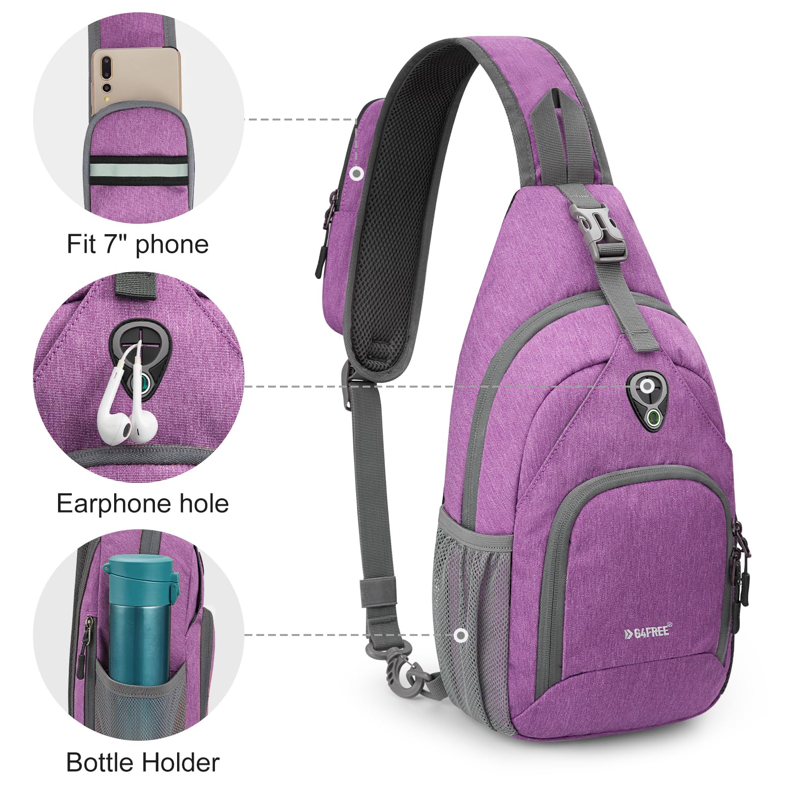 G4Free RFID Sling Bag Crossbody Sling Backpack Small Chest Shoulder Backpack Men Women Hiking Outdoor(Light purple)