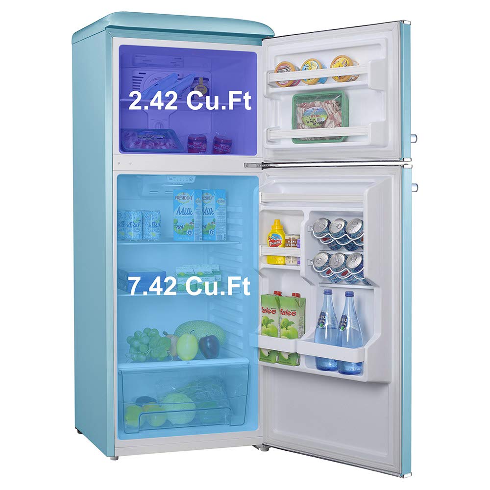 Galanz GLR10TBEEFR Retro Refrigerator with Top Freezer Frost Free, Dual Door Fridge, Adjustable Electrical Thermostat Control, 10 cu ft, Blue