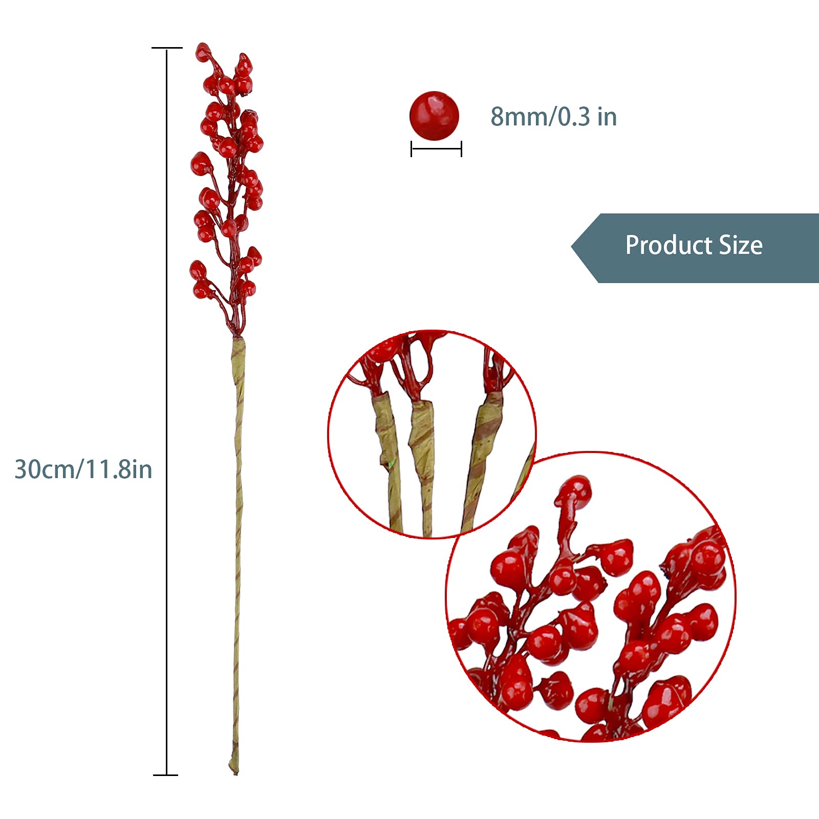 GREENTIME 16 Pack Artificial Red Berry Stems Holly for Christmas Tree Decorations for Crafts, Holiday and Home Decor