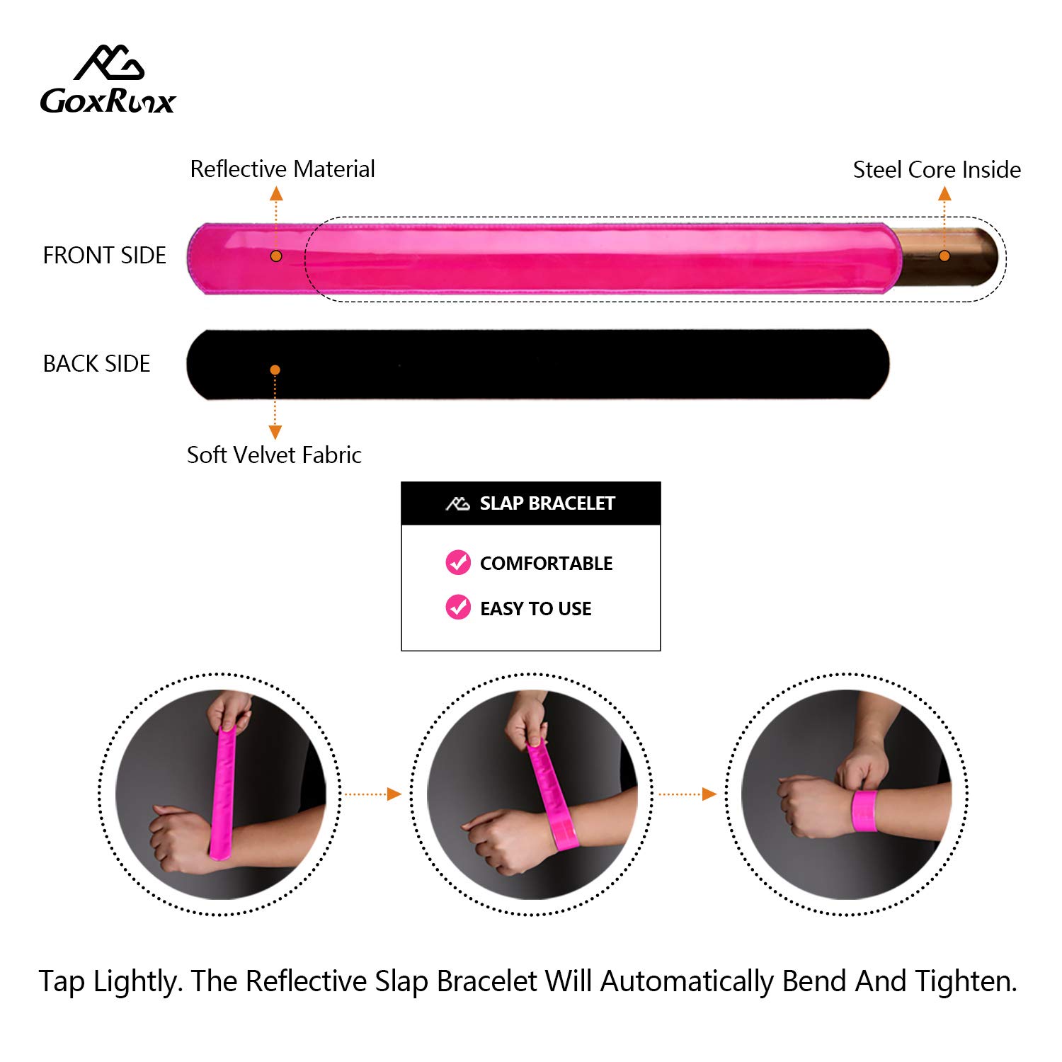 GoxRunx Reflective Bands Running Gear (6 Pack) Adjustable Reflective Armband Arm Wrist Ankle Leg Bands Reflectors -Reflective Tape Straps for Clothing Night Running Cycling Walking -Slap Bracelets