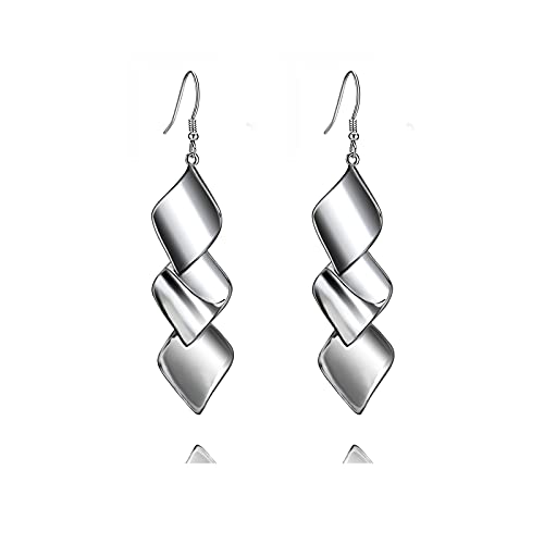 GLPAHA Silver Square Dangle Earrings for women shiny and sharp looking stylish match clothing Lightweight & Fashionable 925 Sterling Silver Hooks