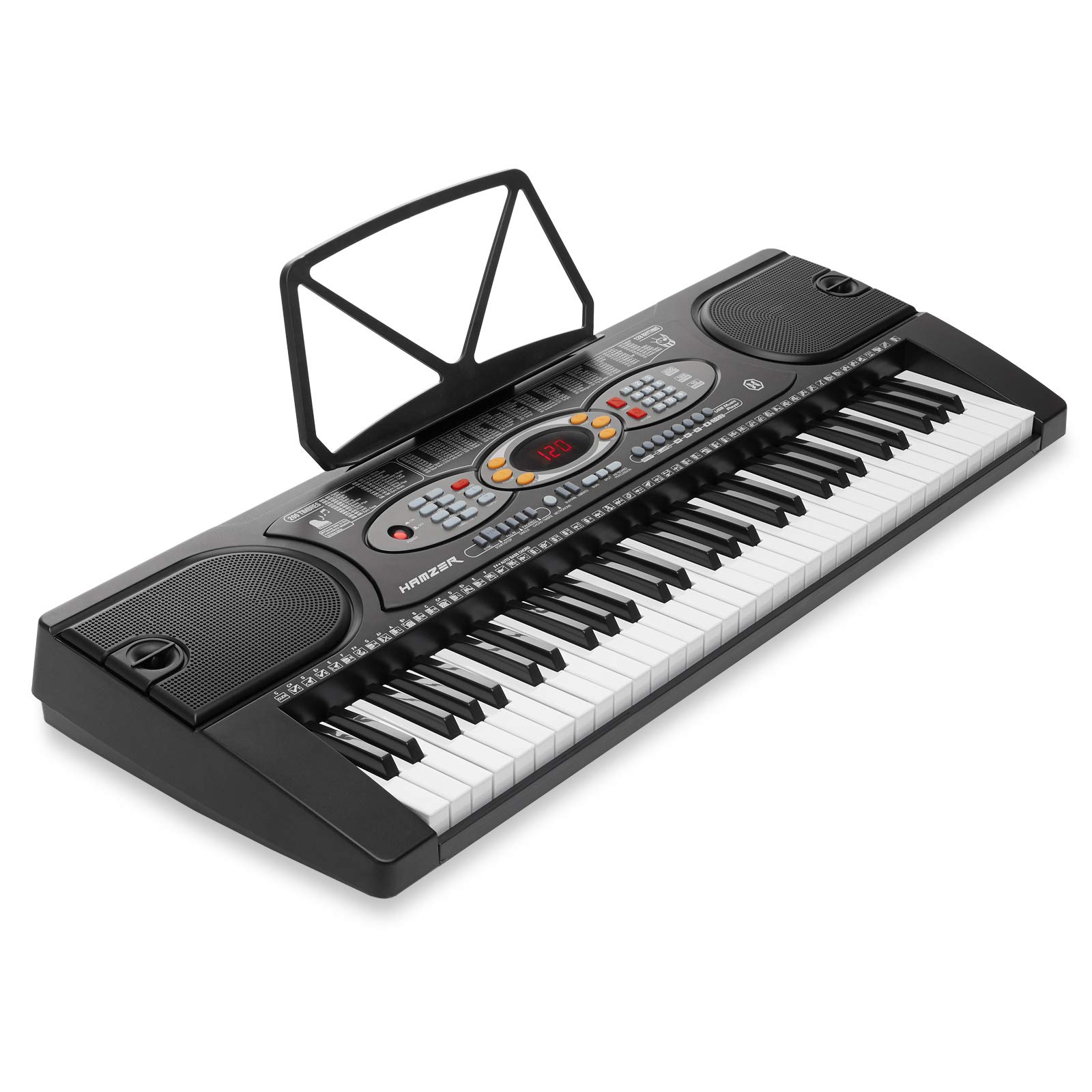 Hamzer 61-Key Electronic Keyboard Portable Digital Music Piano with X-Stand, Microphone & Sticker Set