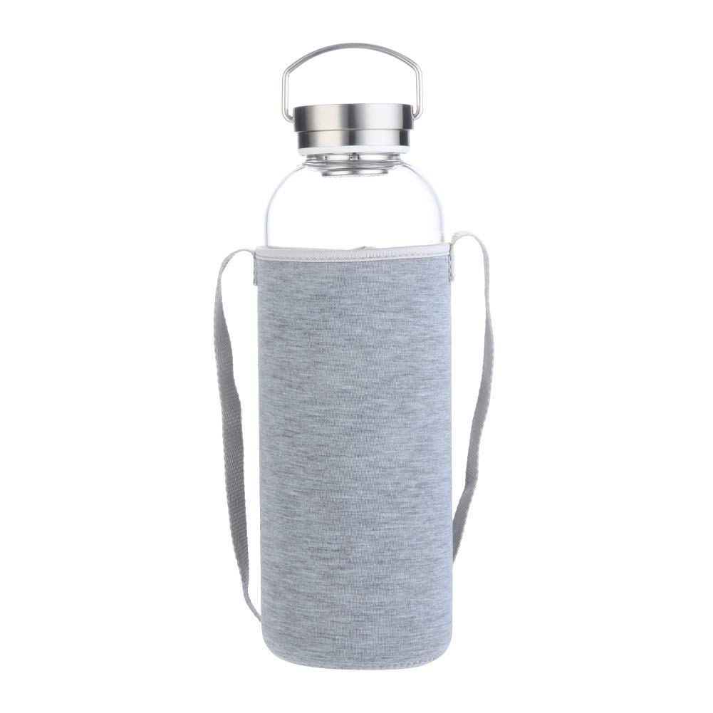 Gulujoy Glass Water Bottle 64 oz LeakProof Lid Neoprene Sleeve Wide Mouth Portable Reusable Eco Friendly