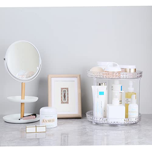 ROWNYEON Rotating Makeup Organizer 2 Tier skincare organizers Bathroom Organizer Perfume Organizer Spinning Cosmetics Organizer for Vanity,Cabinets, Pantry, Fridge, Countertops,Kitchen