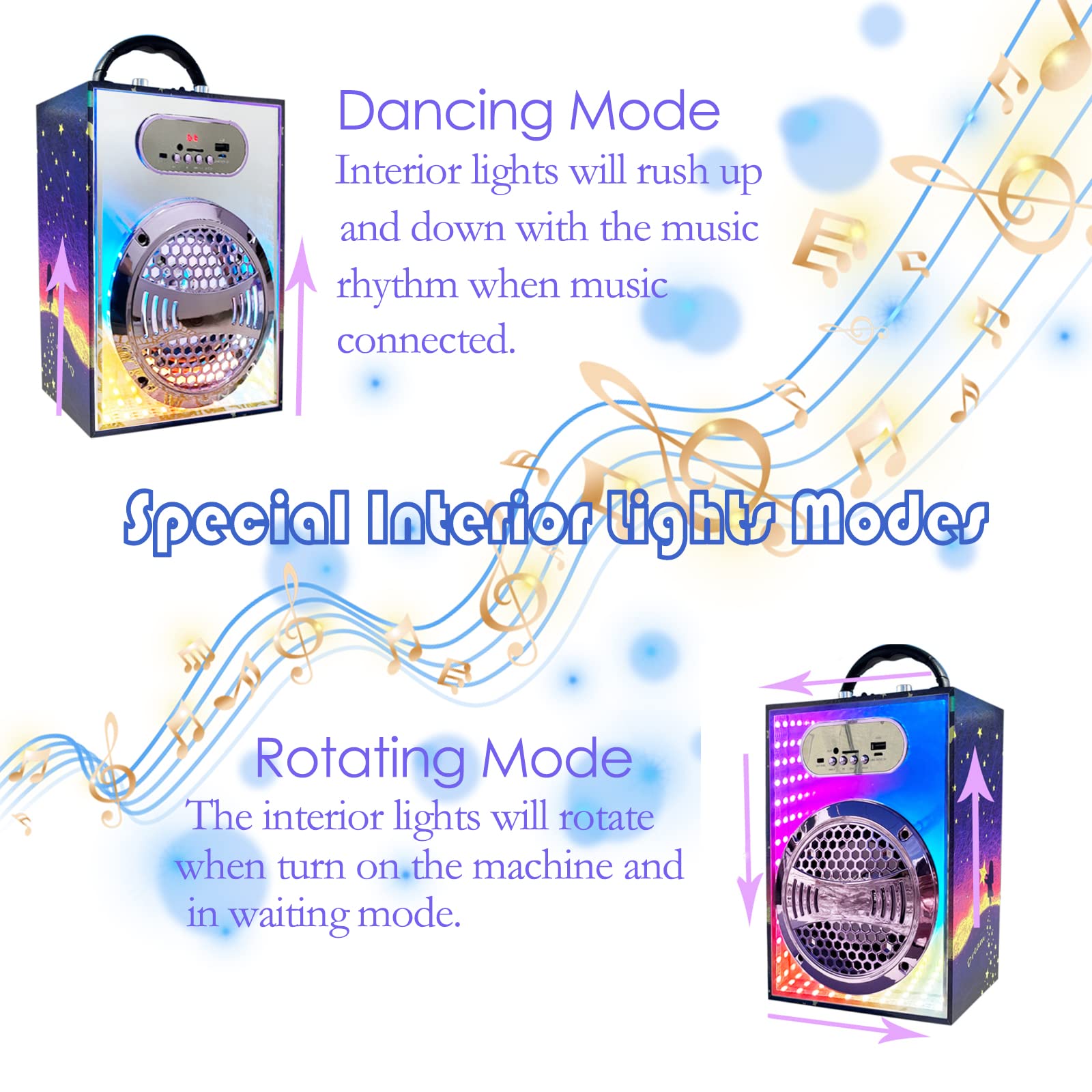 KaraMuizi Bluetooth Karaoke Machine for Kids and Adult, Mirror Surface Wooden Wireless Singing Speaker with 2 Microphones Dancing Light for Party Birthday Gift (Blue Sky)