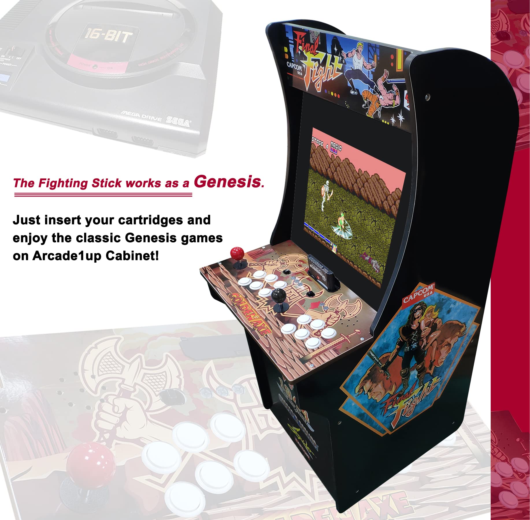 Intec Gaming Genesis Fighting Stick for Arcade1Up Cabinet, Play SEGA Genesis on Cabinet, Plug cartridge and Play, Work as a Genesis console, IntecGaming Modded Joysticks Designed for Arcade1Up