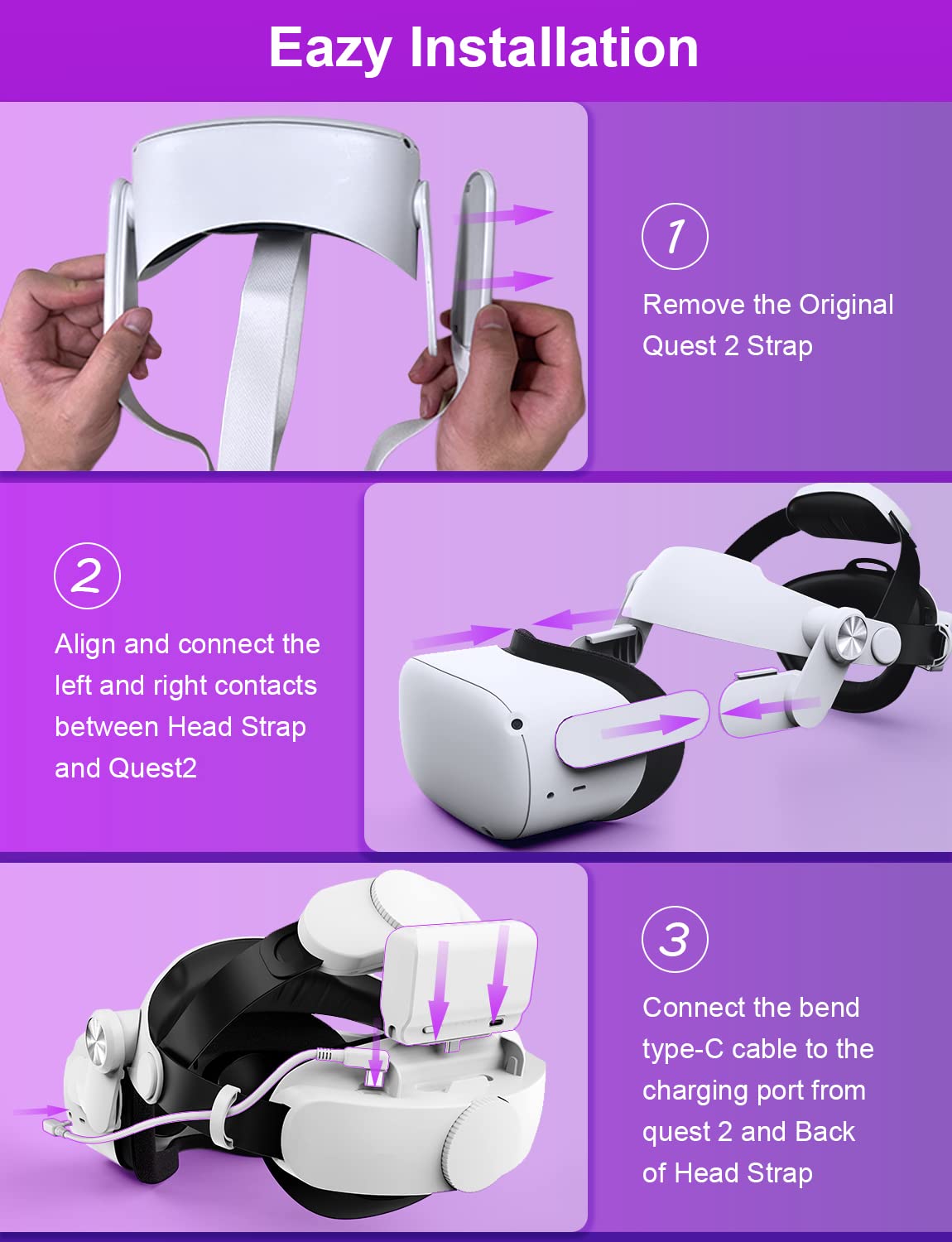 LoqdiVR Battery Head Strap for Oculus Quest 2 Accessories, 7000mAh Replaceable Battery Extend Playtime, Super Soft and Skin Friendly PU Surface, Enhanced Support and Comfort in VR Headset