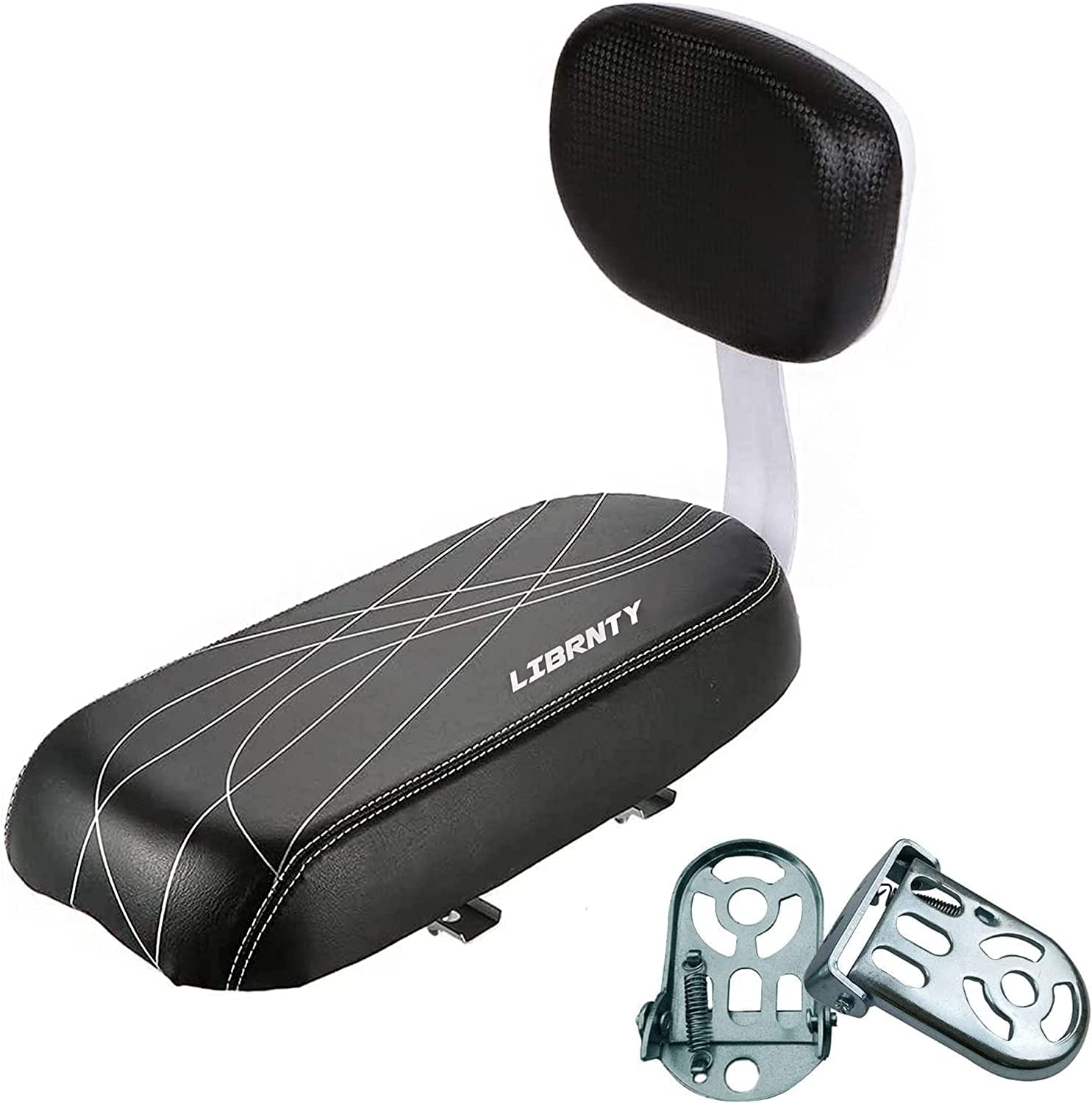 LIBRNTY Bicycle Rear Back Seat Cushion Footrest Set,MTB PU Leather Soft Cushion Rear Rack Seat Children Seat with Back Rest,Soft Thick Sponge Backrest Safe Comfortable,Including Cushion and Backrest