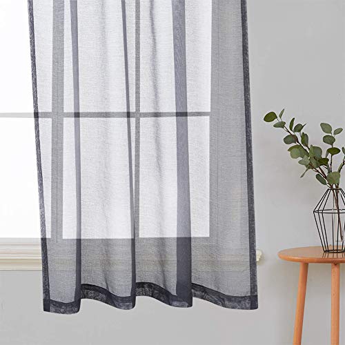 Haperlare Sheer Curtain Tiers,Linen Look Textured Kitchen Tier Curtains Cafe Curtains, Rod Pocket Tailored Half Window Semitransparent Voile Panel Drapes - 27" W x 36" L, Grey, Set of 2