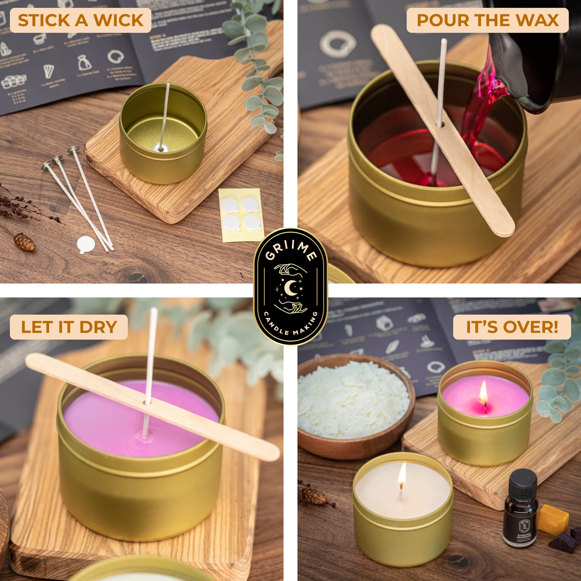 Griime Complete Candle Making Kit – Candle Making Supplies for Adults & Kids – Scented Home Creations, Soy Wax, Dyes, Essential Oils, Cotton Wicks, Holders, Instructions – DIY Candle Making kit