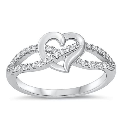 Infinity Heart White CZ Classic Ring New .925 Sterling Silver Band Size 10
