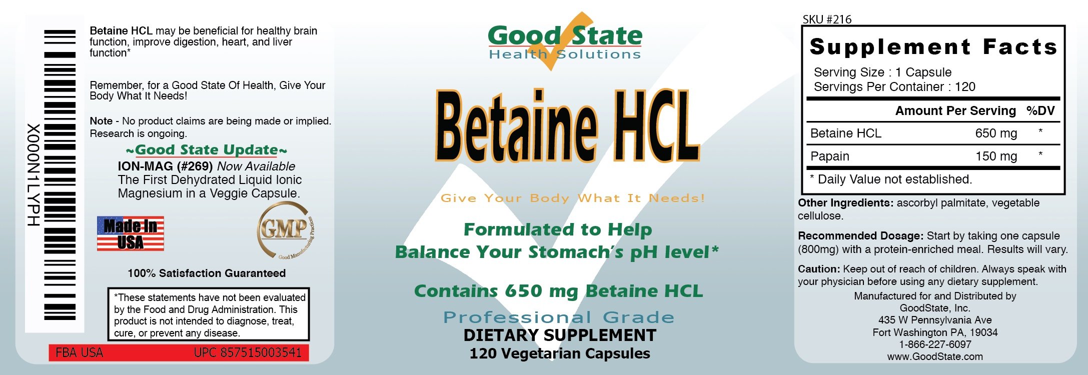 Good State - Betaine HCL - (120 veggie capsules)