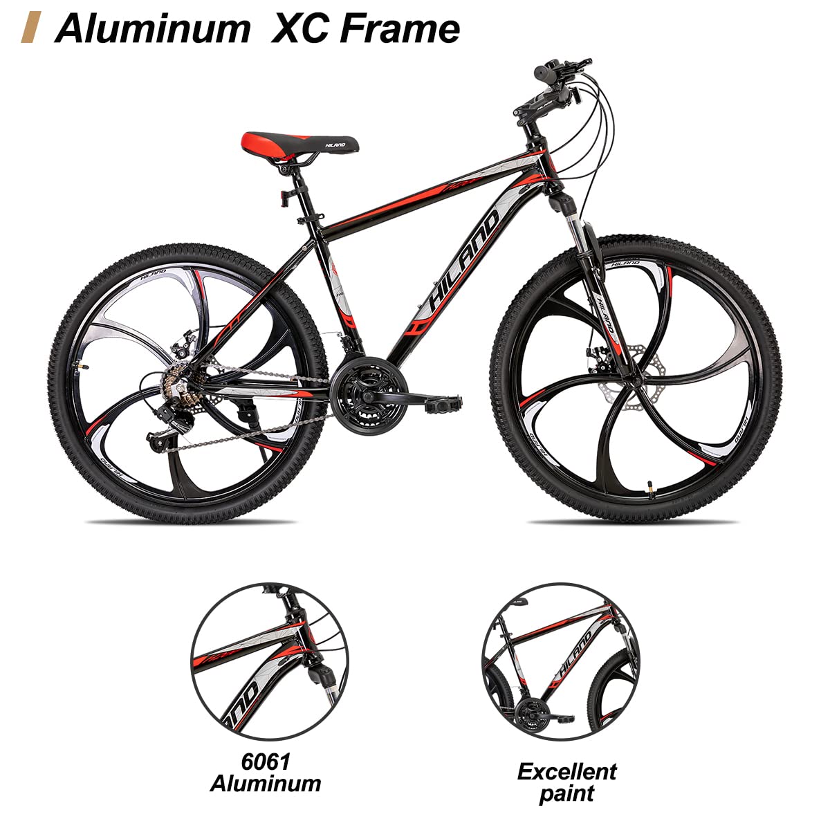 Hiland Mountain Bike,Shimano 21 Speeds Drivetrain,Aluminum Frame 26 Inch Wheels, with Disc-Brake 3/6-Spokes for Men Women Men's MTB Bicycle