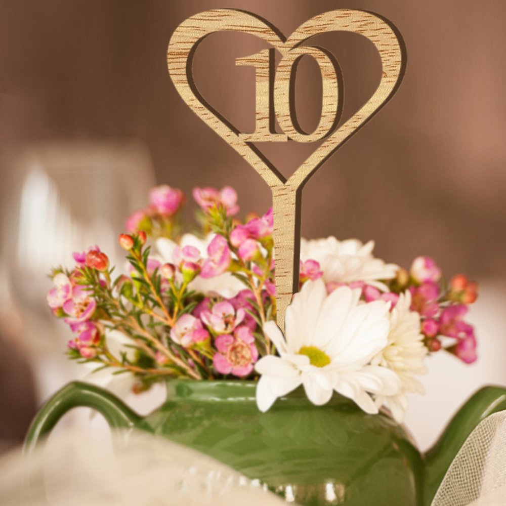 YOYOBALL8 1-10 Table Number Card Wooden Wedding Table Card Flower Seat Number Card from 1 to 10 Decoration Digital Topper,10Pcs