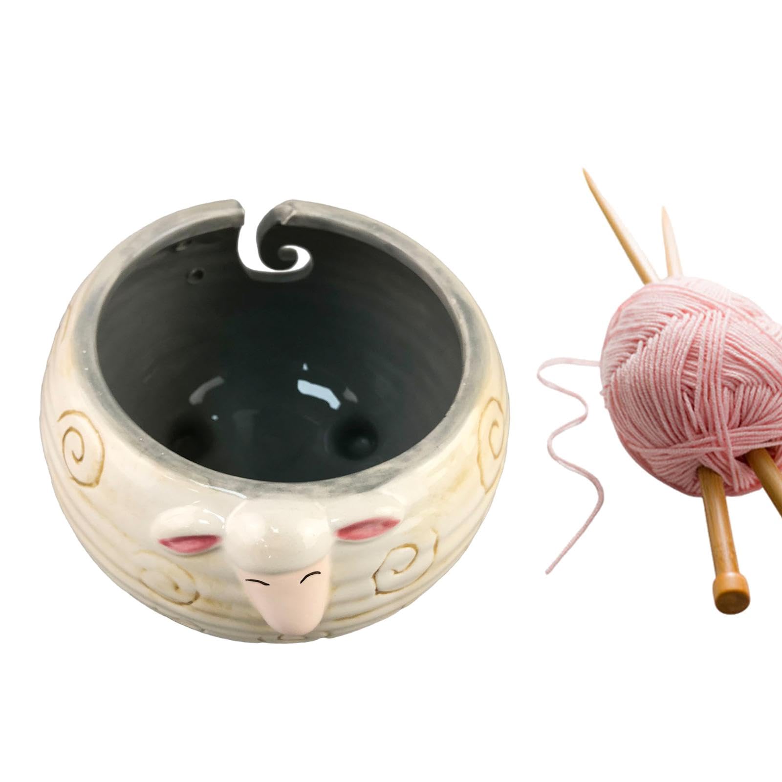 Yarn Bowl Knitting Bowl Home Storage Yarn Holder Yarn Wool Knitting, with Drills Holes Accessory Crochet Storage Bowl