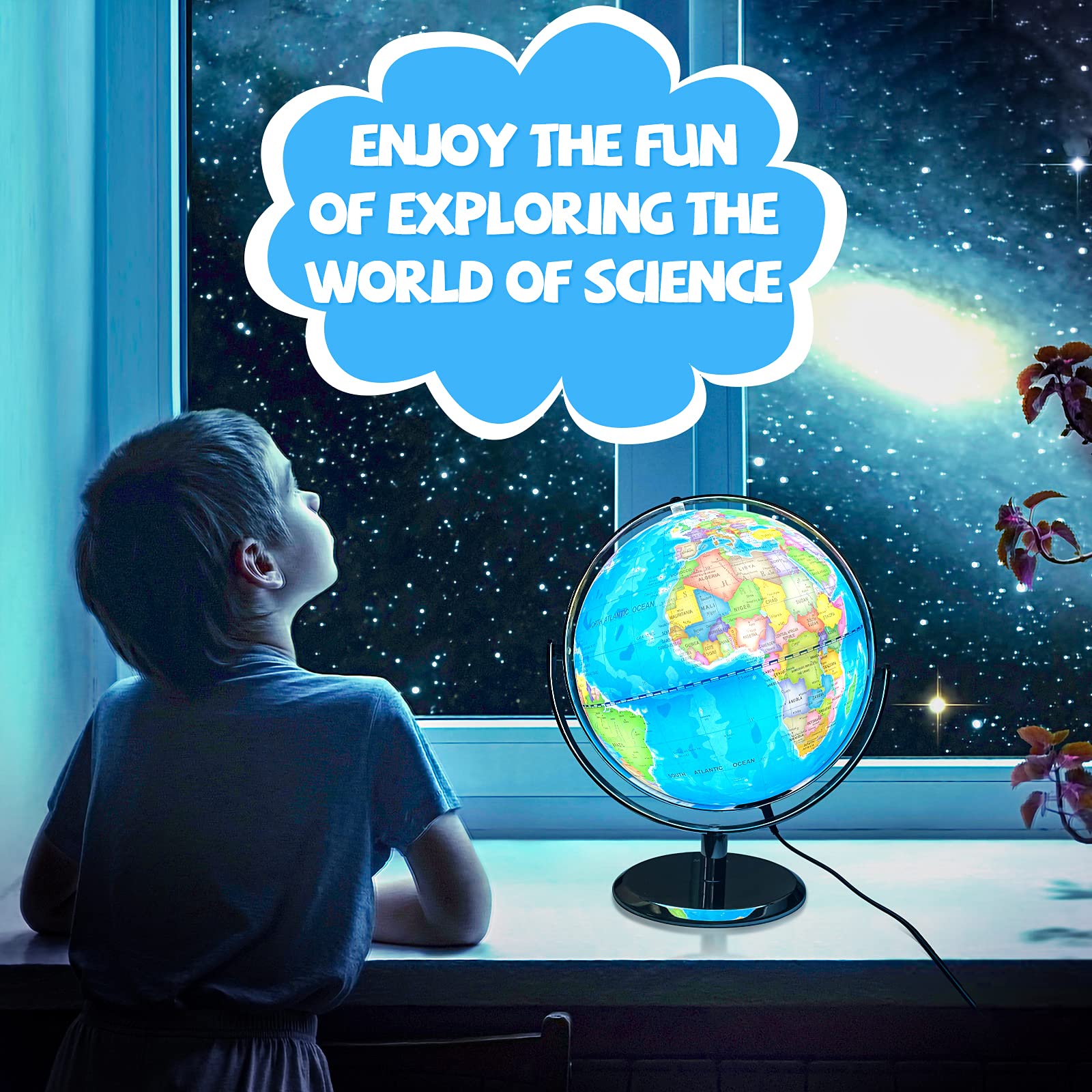 Interactive Globe for Kids Learning 9 Inchs Illuminated Night Light Built-in LED Decor 720° Rotation Educational Globes of The World with Stand Augmented Reality Toy for Cafe Home & Office Decoration…