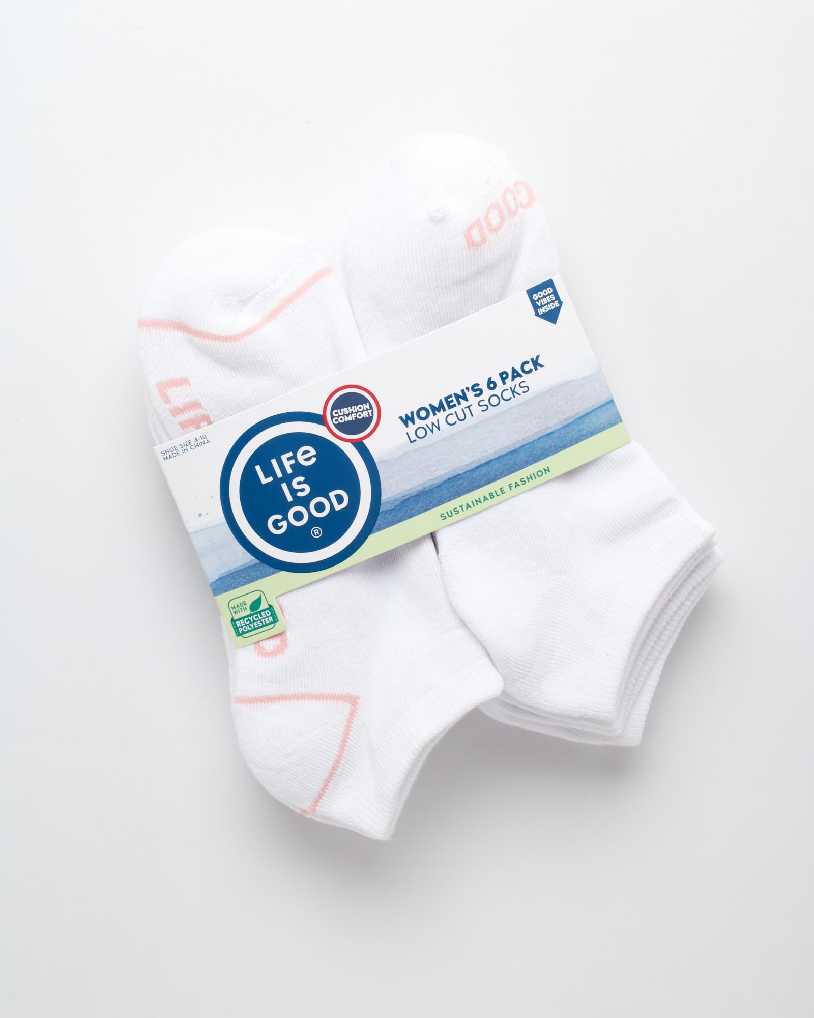 Life is Good Women's Socks - Novelty Low Cut Ankle Socks (6 Pack), Size 4-10, Blue/White