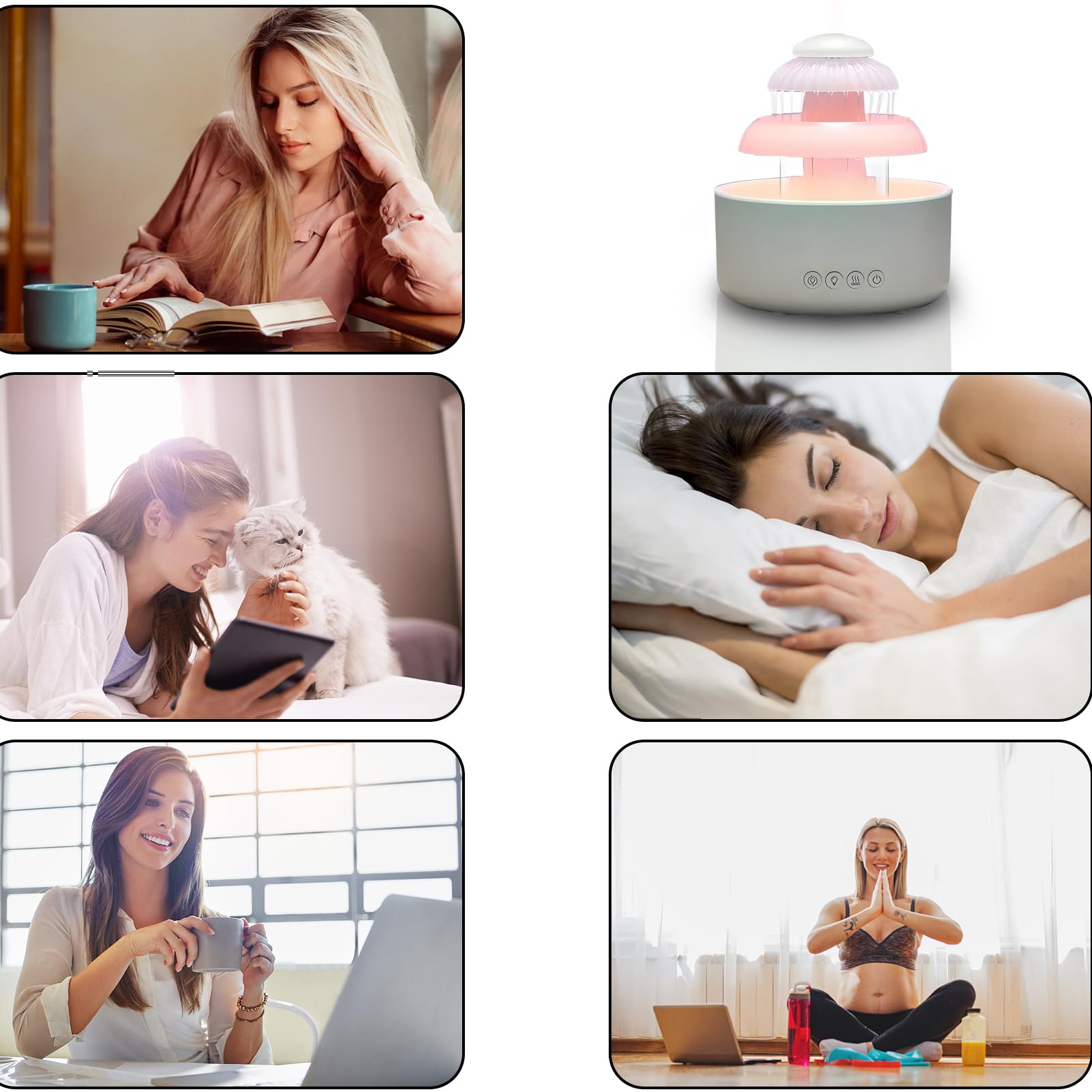LILUOSUO Rain Cloud Humidifier Water Drip, 2 in 1 Humidifier with Aromatherapy Essential Diffuser, 600ml Mushroom Humidifier with 7 Colors, Rain Sounds for for Sleeping Relaxing