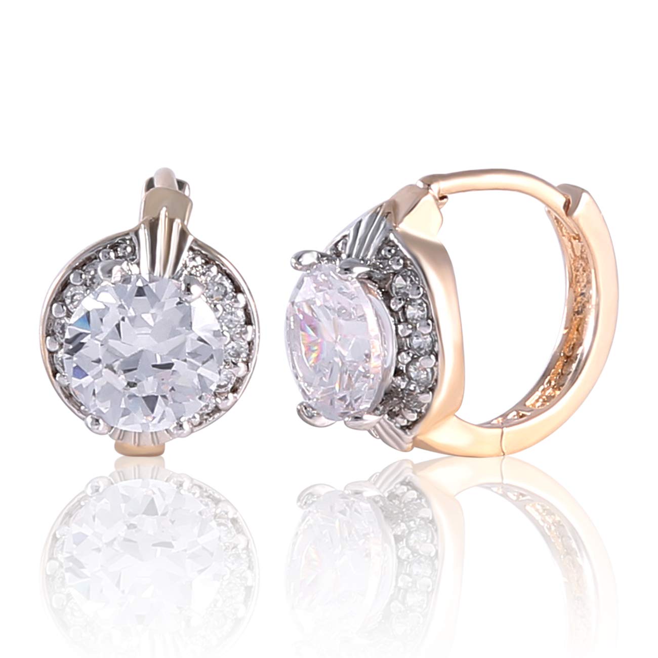 GULICX Fashion Jewelry Gold Tone Oval White Crystal Lovely Royal Gorgeous Hoop Earrings