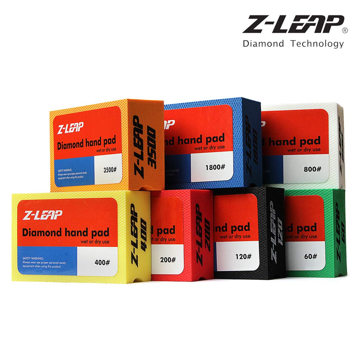Z-LEAP Diamond Hand Polishing Pads 7-Pcs Set for Granite Marble Concrete Glass Stone Sanding Polishing