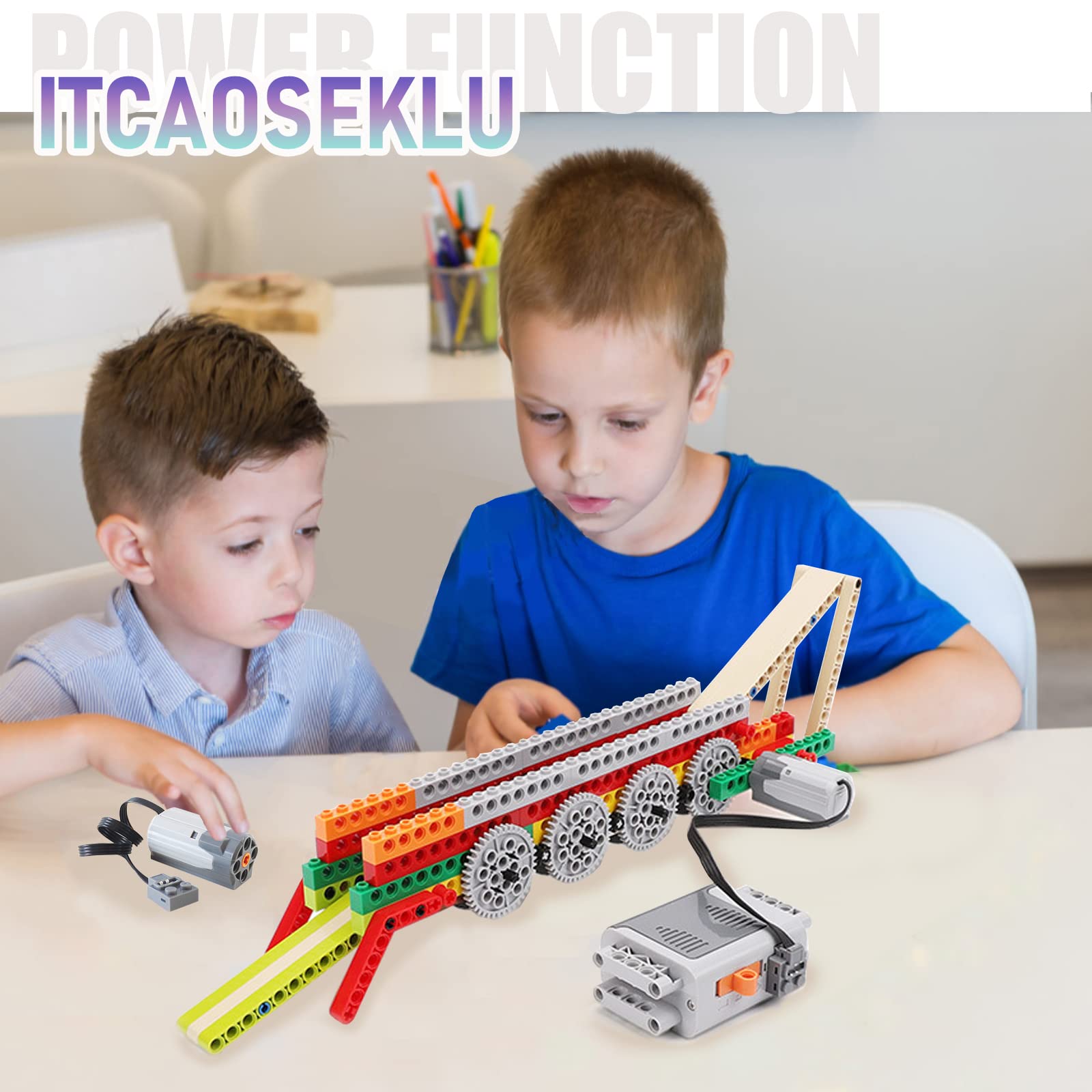 Itcaoseklu 2Pcs Speed Power Functions Motor Accessories, 2 M Motor Toy, Building Block Programming Education Toys for Kids Adults
