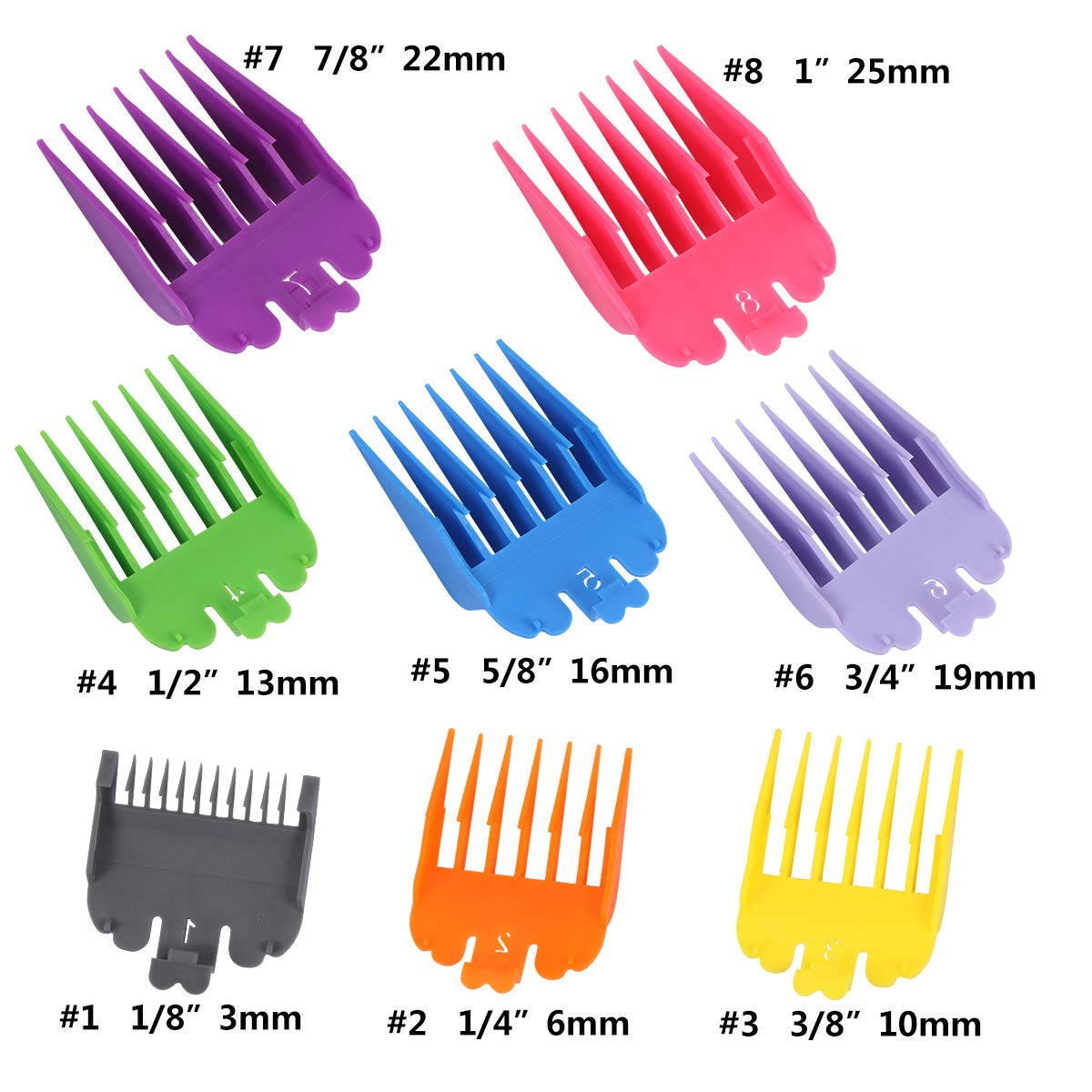Harapu 8Pcs Colorful Professional Hair Clipper Combs Guides 1/8” to 1”,Attachment Guide Combs Replacement Guards Set for Wahl Clippers/Trimmers