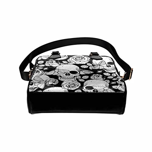 InterestPrint Skull, Butterfly and Roses Womens Top Handle PU Leather Shoulder Satchel Bag