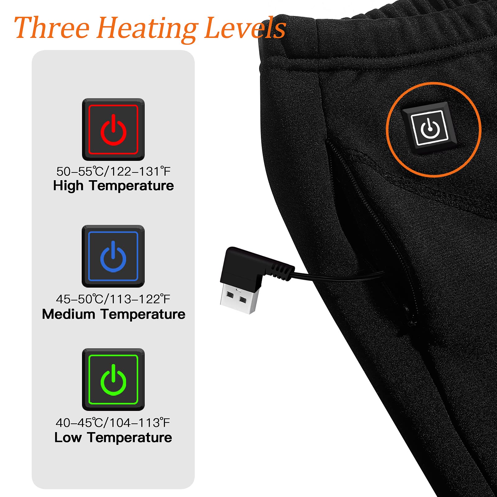 Heated Pants Thermal Underwear for Women USB Electric Heating Leggings Warming Pants Fleece Lined for Winter Outdoor (No Battery)
