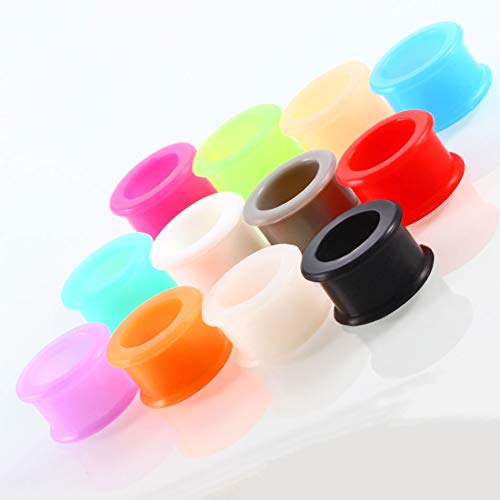 HISHION 24pcs Silicone Tunnels Plugs Ear Gauges 6G-1 inch Flexible Double Flared Multicolored Expander Set for Women Men Body Piercing(9/16"(14mm))