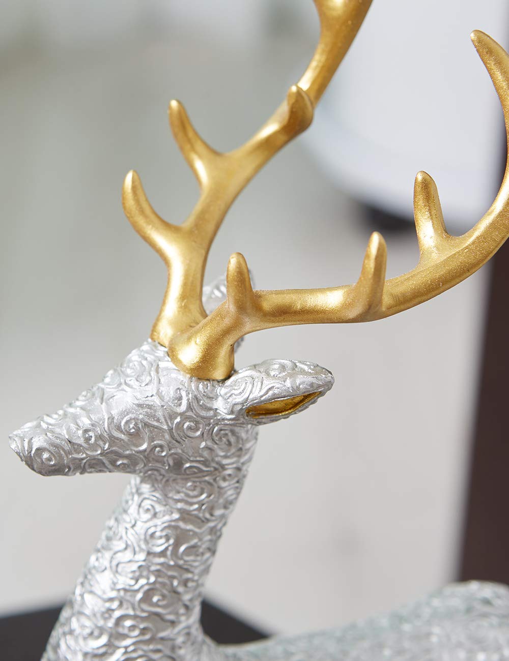 HAUCOZE 2pcs Deer Statue Decor Reindeer Sculpture Home Gifts Modern Craft Table Centerpiece Arts Polyresin Silver 12inch