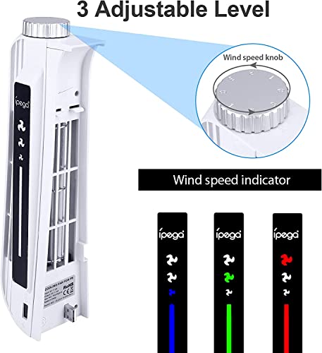 Linkstyle Upgraded PS5 Cooling Fan, for PS5 Accessories with 3 Level Adjustable Fan, LED Indicator and Controller USB Port Compatible with Playstation 5 Disc & Digital Edition Console