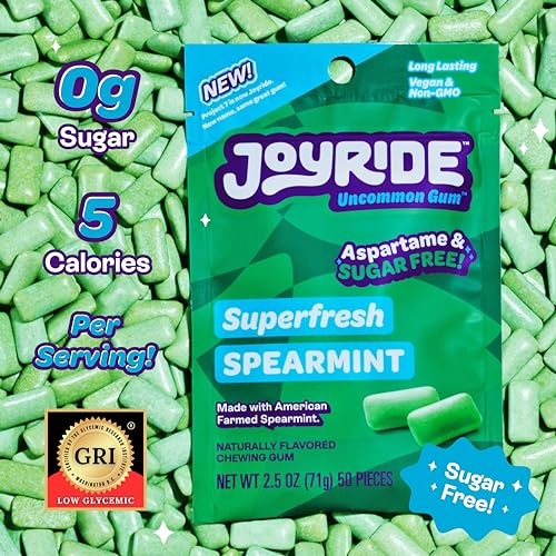 JOYRIDE Clean Gum - Aspartame Free, Sugar-Free & Low Carb | Long Lasting, Vegan, Non-GMO (Superfresh Spearmint, 50 Count (Pack of 1))