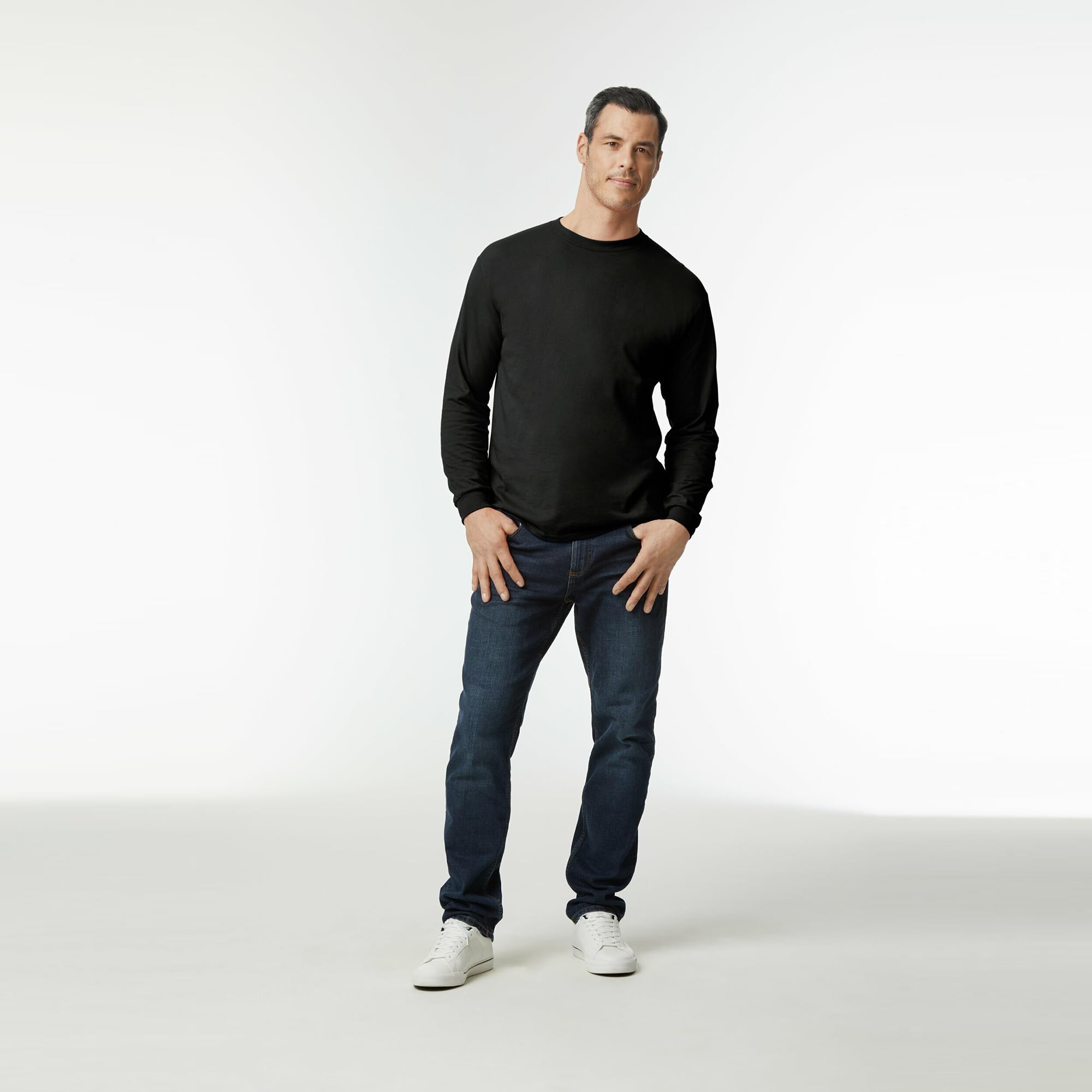 Gildan Men's DryBlend Long Sleeve T-Shirt, Style G8400, 2-Pack, Black, Medium