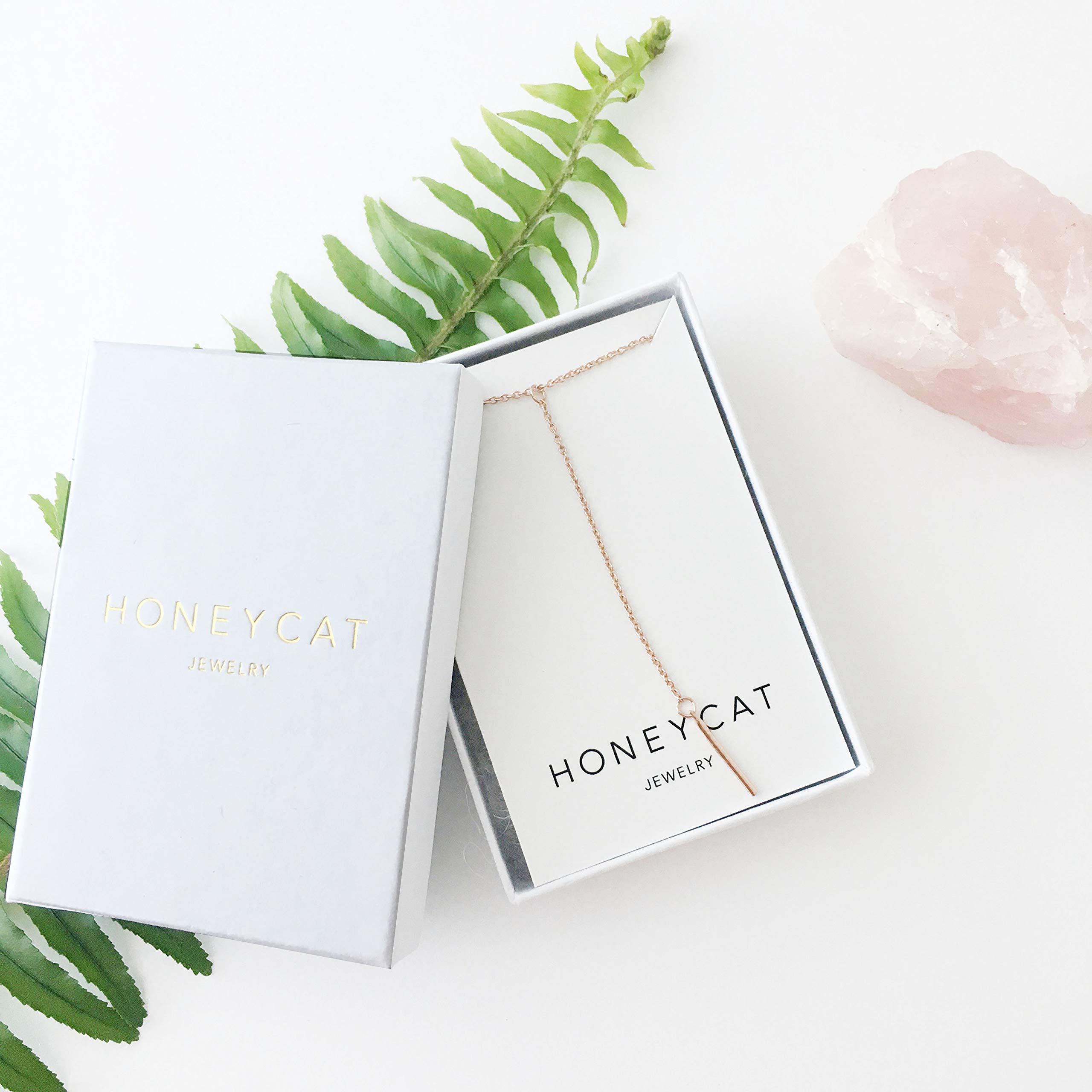 Honeycat Lariat Bar Necklace in 18k Rose Gold Plate | Minimalist, Delicate Jewelry (Rose Gold)