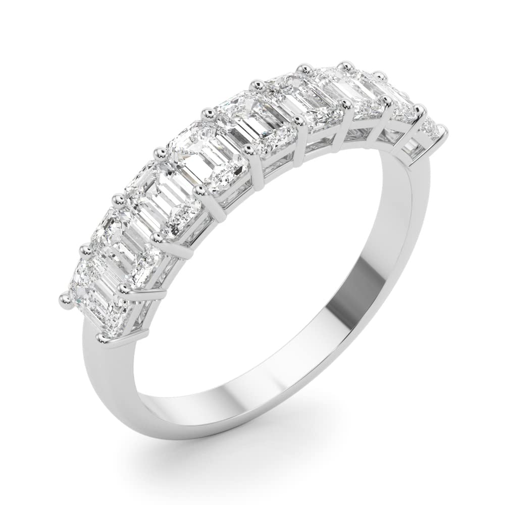 JewelMore 2 Carat Emerald Lab Grown 14K Diamond Nine Stone Anniversary Band for Women (F-G/VS-SI) White Gold 7