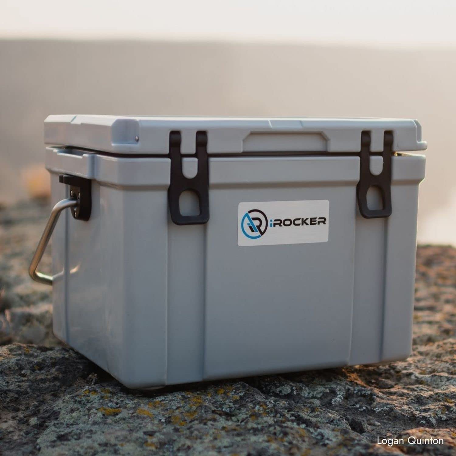 iROCKER 25L Roto-Molded Hard Cooler, Heavy Duty Ice Box Equipped with Quick Drain Water Release Valve, 18" x 14" x 13", Cooler Gray