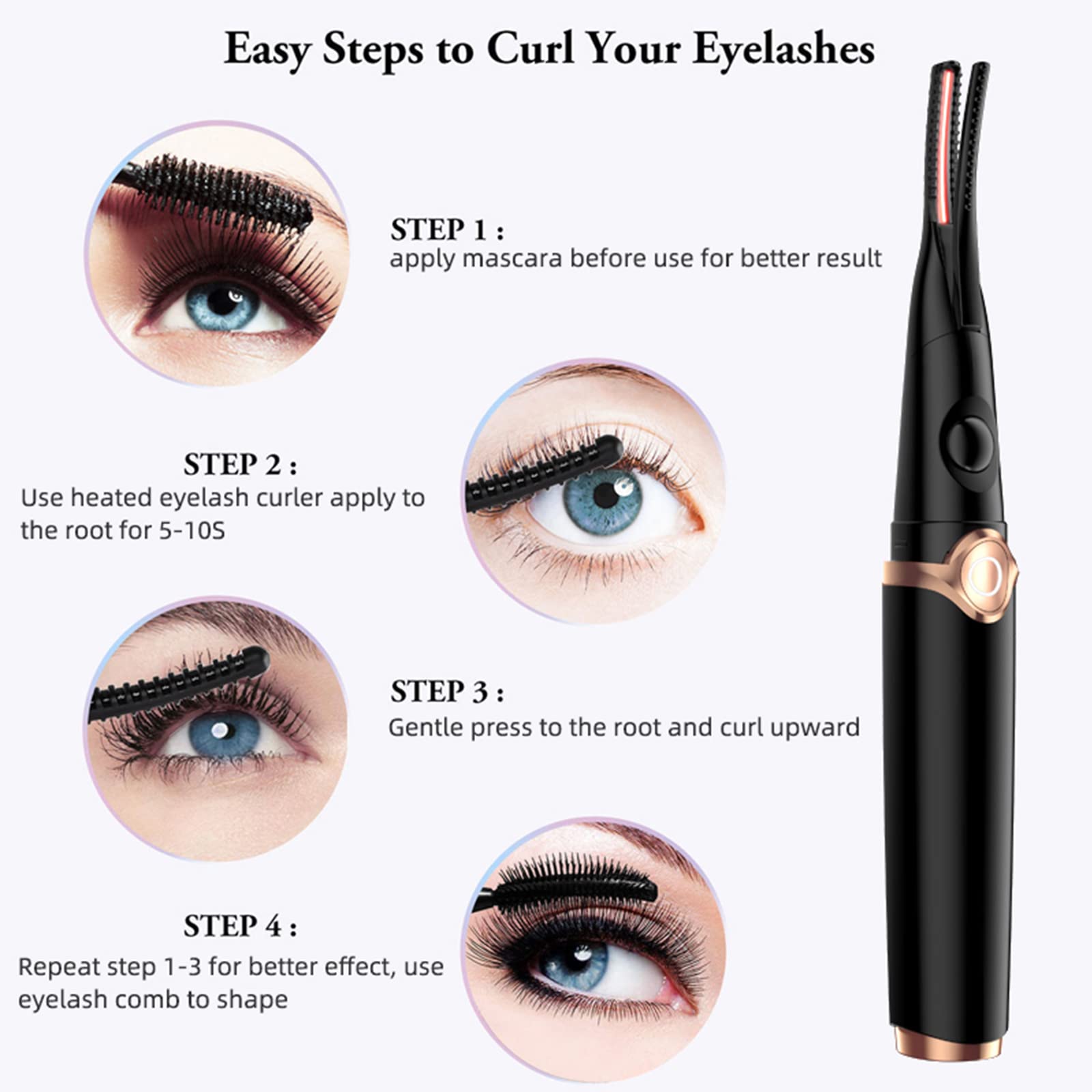 Heated Eyelash Curler with Clip Rechargeable Electric Eyelash Curler with 3 Temperature Setting Suitable for Eyelash Extensions Gift for Women and Girls 1