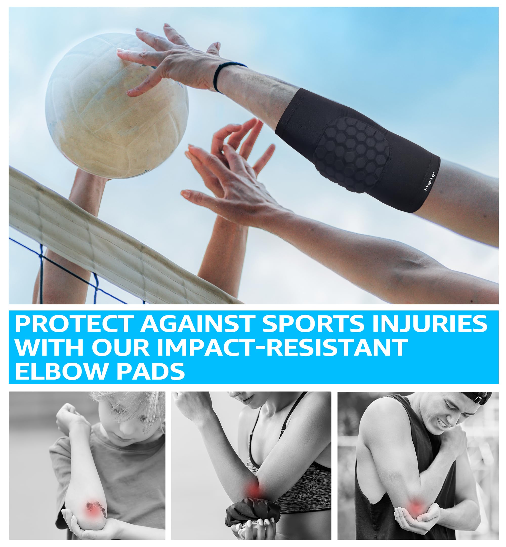 HiRui Elbow Pads, Basketball Baseball Elbow Brace Elbow Support Arm Compression Sleeve Collision Avoidance Elbow Pad for Volleyball Cycling Football Work Out, Women&Men(1Pair) (Black, XL)
