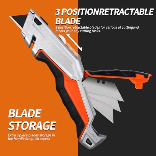 GRENPRO 6-Pack Utility Knife, SK5 Heavy Duty Retractable Folding Utility Knife, Storage Blade Design, Quick-change,Comes with 38 Extra CK75 Blades,Cut Cartons, Cardboard and Boxes,(Total 44 Blades)