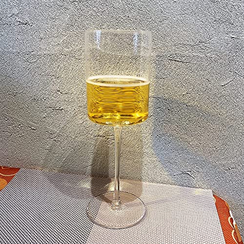 Red or White Wine Square Glasses With Stem set of 4-14oz Crystal Unique Modern Design - Large Long Stem wine glass Hand made 100% Lead-free glass - Entertaining Drinkware